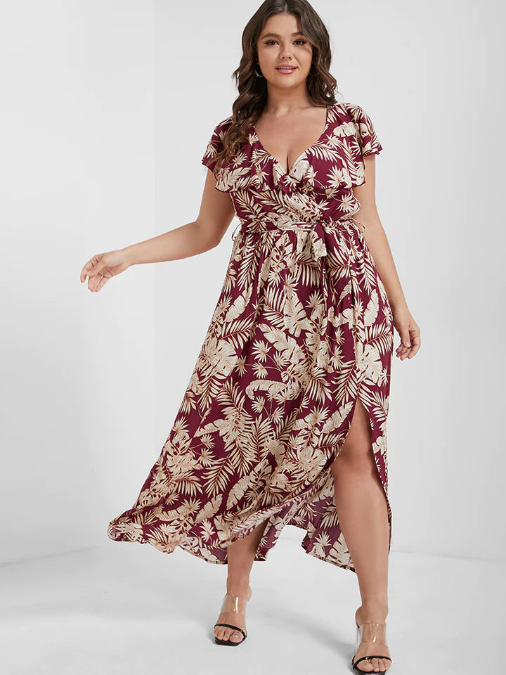BLOOMCHIC TROPICAL PRINT V-NECK SPLIT HEM DRESS PLUS SIZES – The Plus ...